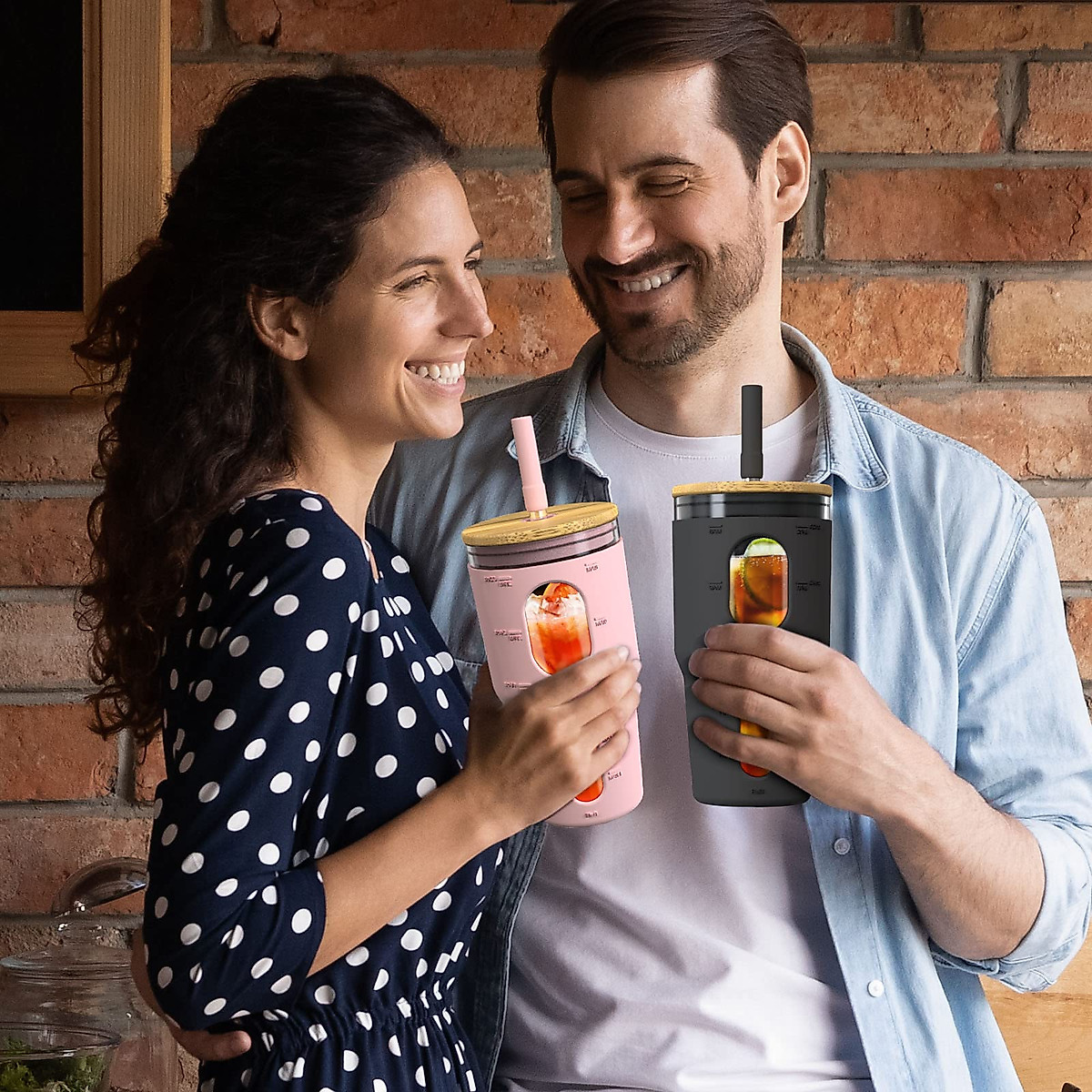 Tronco 32 oz Glass Tumbler with Straw and Lid - Reusable Drinking Glass Cup with Time Marker, Silicone Sleeve - Ideal for Boba, Smoothies, Tea and Iced Coffee Fits Cup Holder- BPA Free,Pink