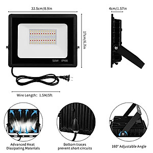 Outdoor RGB 50W LED Flood Lights - IP66 Waterproof Colored Changing 500W Equiv Spotlight Dimmable Halloween Strobe Lights with Plug Outside Smart WiFi Color Alexa Floodlight for Party Garden 丨 2 Pack