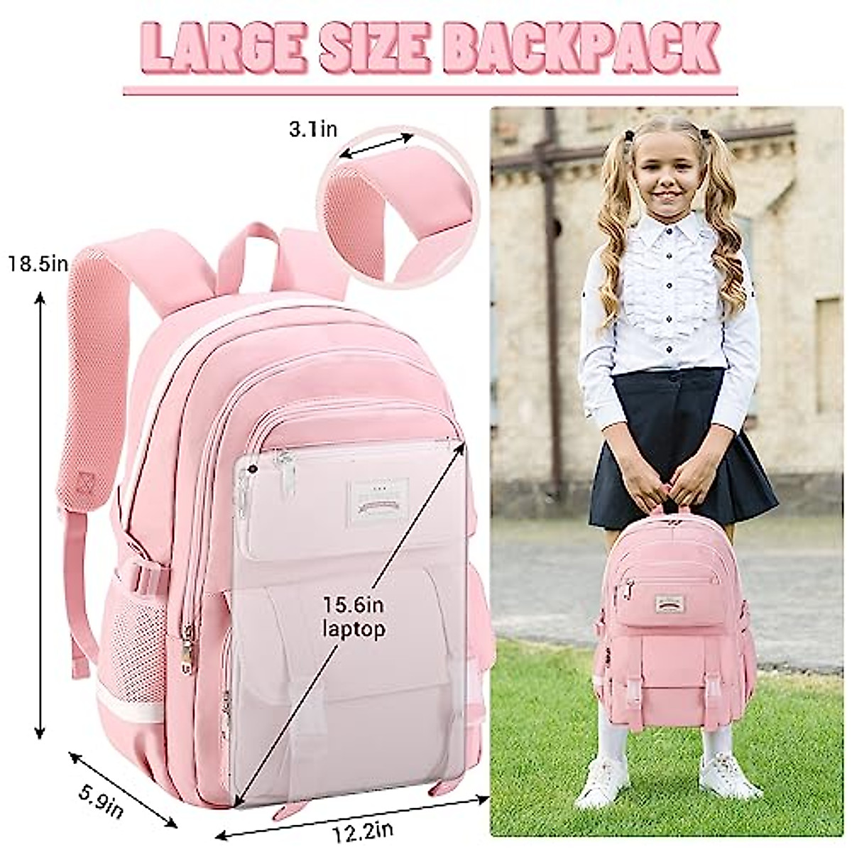 SCIONE School Backpacks for Teen Girls-Laptop Backpacks 15.6 Inch Travel Daypack Bags Bookbags for Teens Girls Women Students(Pink)