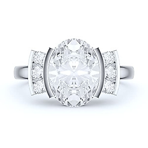 PRSTANI 10K White Gold Half Bezel Set 8x10mm 3CT Simulated Oval Cut Diamond Engagement Ring Promise Ring (6.5)