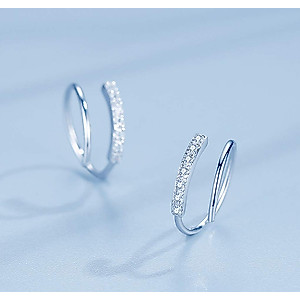 Reffeer 925 Sterling Silver CZ Crawler Earrings Wrap Cuff Earrings For Women Teen (A-Silver)