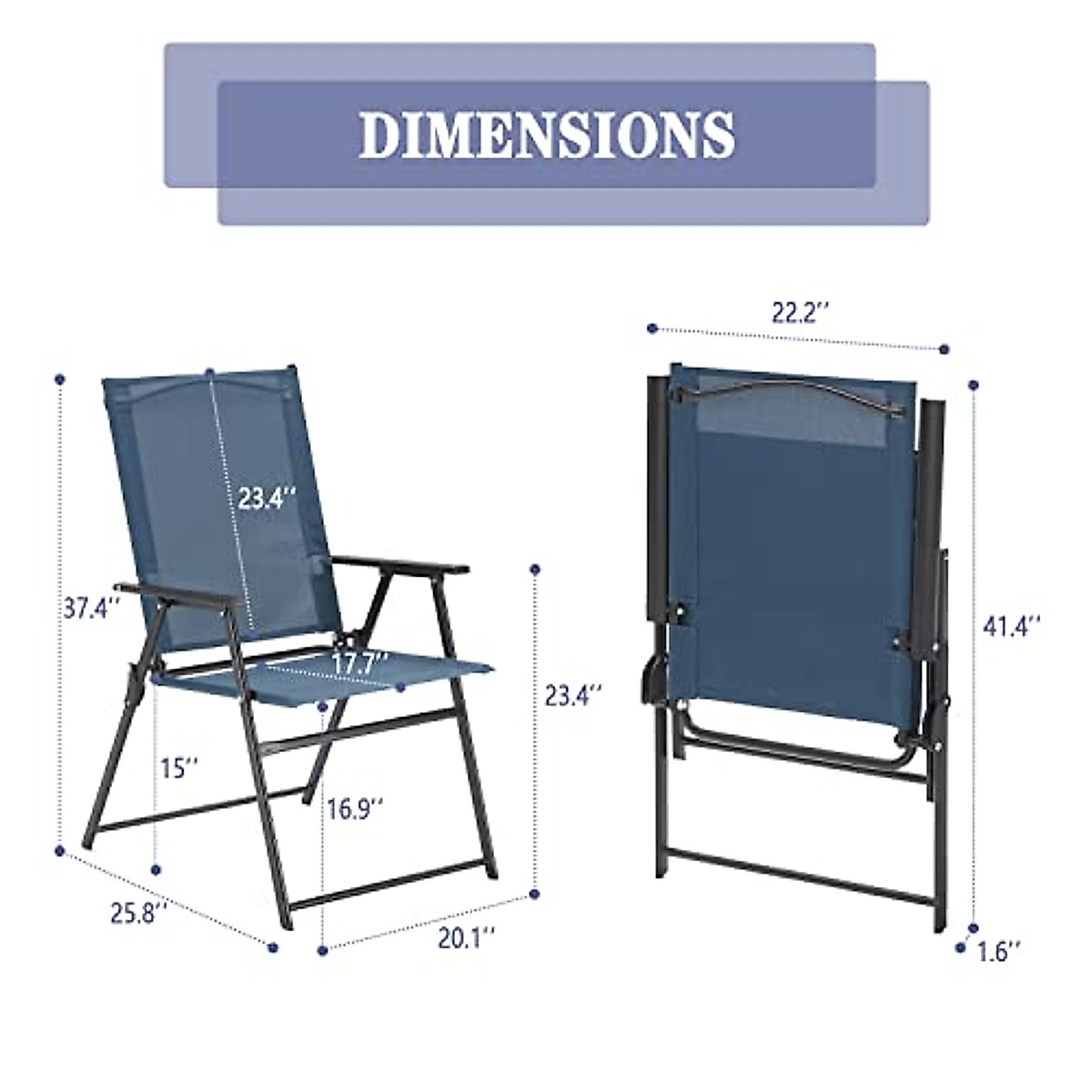 VICLLAX 2 Pieces Patio Folding Chairs, Outdoor Portable Dining Chairs for Lawn Garden and Porch, Dark Blue(Edge-Binding)