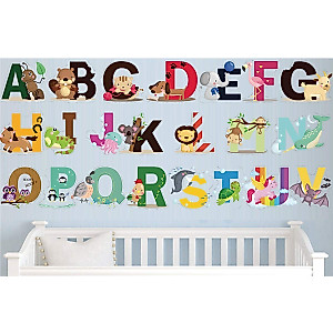 DEKOSH Animal Alphabet Kids Wall Decals - Peel & Stick Educational Baby Stickers for Playroom, Classroom Decoration