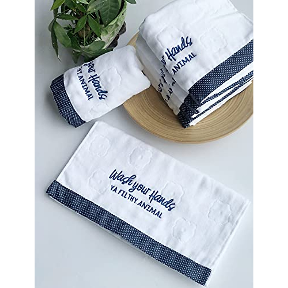Luxury Hand Towels Set of 2 Super Soft 100Percent Cotton with Funny Decorative Embroidery Hand Towels for Bathroom or Powder Room Highly Absorbent Face Washcloth Towel 28.7 x13.7Inches White