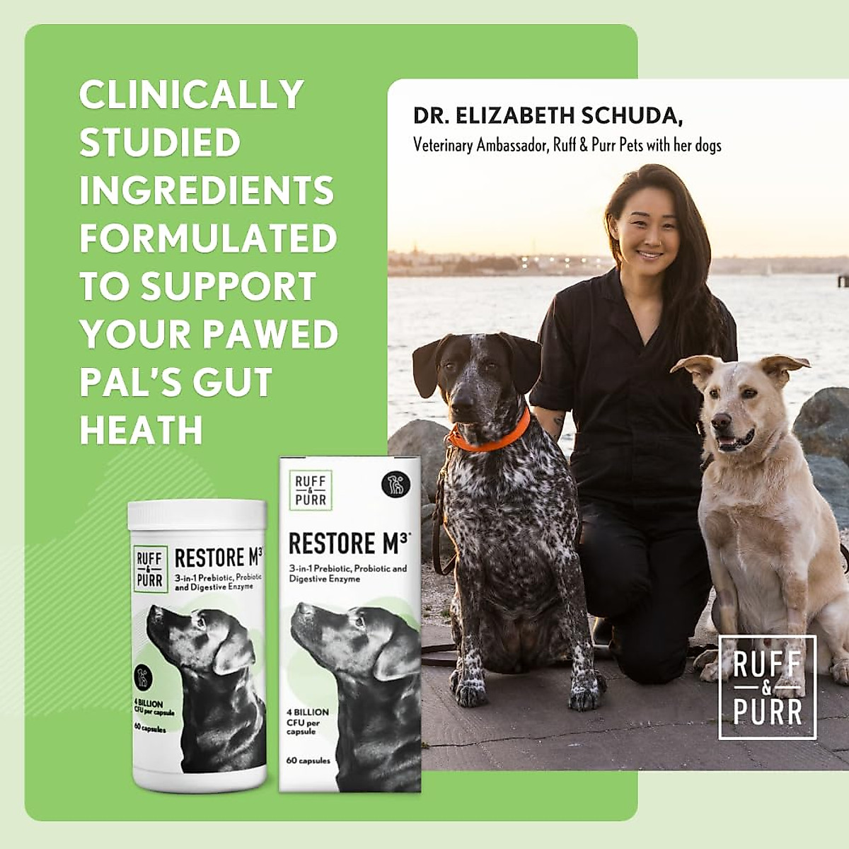 Ruff & Purr Probiotics for Dogs – Multi-Strain Probiotics and Prebiotics for Gut Health, Immune Support, Healthy Skin and Coat – Clinically Studied DE111 & PreforPro – 60 Easy to Give Capsules