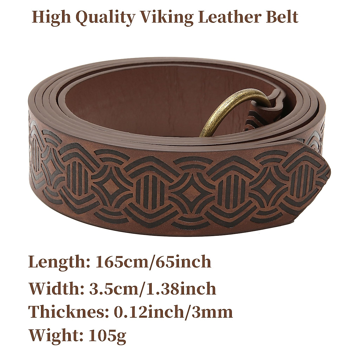Popeoiuh Viking Embossed Nordic Knot Faux Leather Knight Medieval Warrior Belt for LARP Ren Faire Halloween Cosplay Party