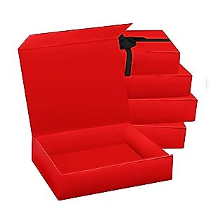 Purple Q Crafts 5 Pack Red Hard Gift Box with Magnetic Closure Lid 7" x 5" x 1.6" Rectangle Boxes For Gifts With Black Glossy Finish (5 Boxes)