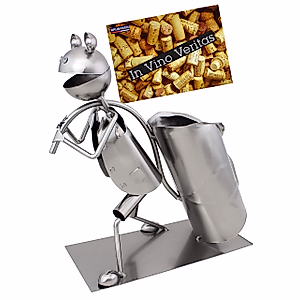 BRUBAKER Wine Bottle Holder 'Frog' - Table Top Metal Sculpture - with Greeting Card