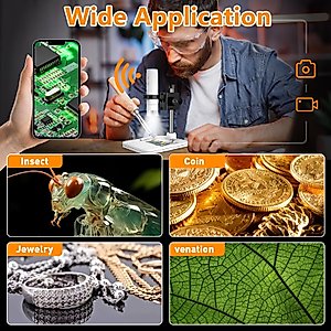 Wireless Digital Microscope Camera, GUVOP 50X-1000X Magnification WiFi Portable Handheld USB Microscopes with 8 LED & Stand,Compatible for iPhone, Android, Electronic Microscope for Kids Adults-White