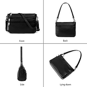 Pearl Angeli Crossbody Bags for Women Genuine Leather Shoulder Bag Multi-Pocket Messenger Bag Ladies Handbag Purse Black