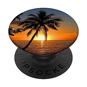 Realistic Sunset Ocean Palm Tree Photo Tropical Sunrise PopSockets Swappable PopGrip