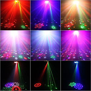 Dj Disco Party Lights Ball Stage Lights 4 in 1 RGBW Lighting Parties Indoor Mixed Lighting Effects Pattern Strobe Light Sound Activated Remote DMX Control for KTV Club Disco Party Wedding