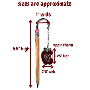 Teacher Bookmark - Pencil Design with Jeweled & Enameled Apple Style Charm - Teacher Appreciation Gift
