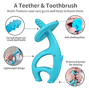 Baby Teething Toys for Babies 3-12 Months with Attachment to Clip, Mombella Elephant Baby Teether Toys 6 Month Old, Soft Silicone Infant Chew Toy 9 Months Teething Relief, Ideal Newborn Gifts, Blue