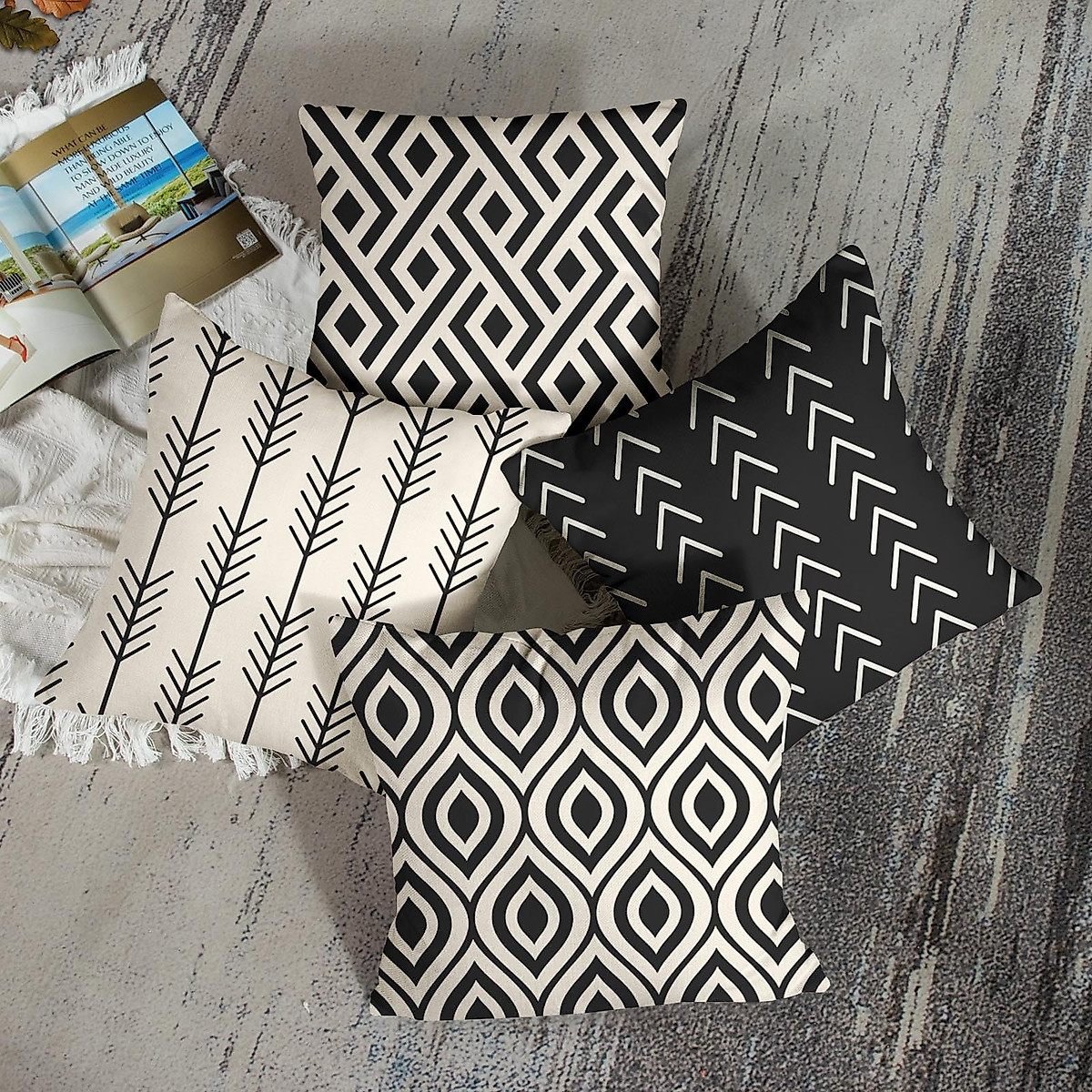 Sanwarm Throw Pillow Covers Home Decor Set of 4 Camouflage Dot Abstract Paint Black Pillow Cases Decorative 18 x 18 Inches Outdoor Cushion Couch Sofa Pillowcases