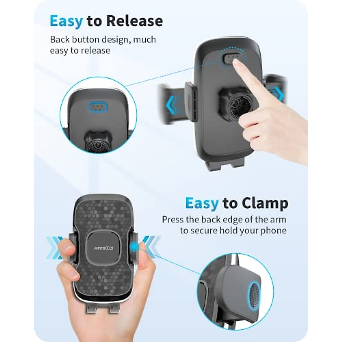 APPS2Car Cell Phone Holder Car Windshield/Dashboard/Window Car Phone Holder Mount Strong Suction Cup Heavy Duty Truck Phone Mount for iPhone Samsung All Cellphones, Thick Case & Big Phone Friendly