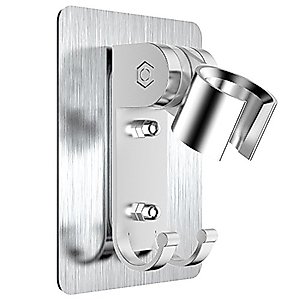 Strong Adhesive Shower Head Holder CACASO Adjustable Shower Wand Holder,Handheld Shower Head Wall Mount Bracket with 2 Hanger Hooks,Showerhead &Bidet Sprayer Bracket Better Than Suction Cups