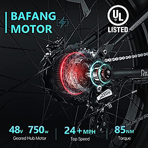 FIOTAS ReAspire Electric Bikes Adult 750W BAFANG Motor Ebike 48V 16Ah Lithium Battery 26'' Fat Tire E Bikes 50 Miles Mountain Snow Beach Electric Bicycle Dual Shock Absorbers Shimano 8-Speed (Black)