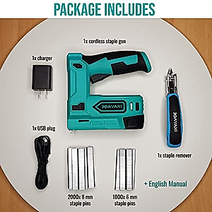 JOAVANI Electric Staple Gun, Cordless Stapler for Upholstery, DIY, Craft, and Decoration. Power Brad Staple Nailer for Wood (with 3000pcs Staples, 1x Staple Remover)