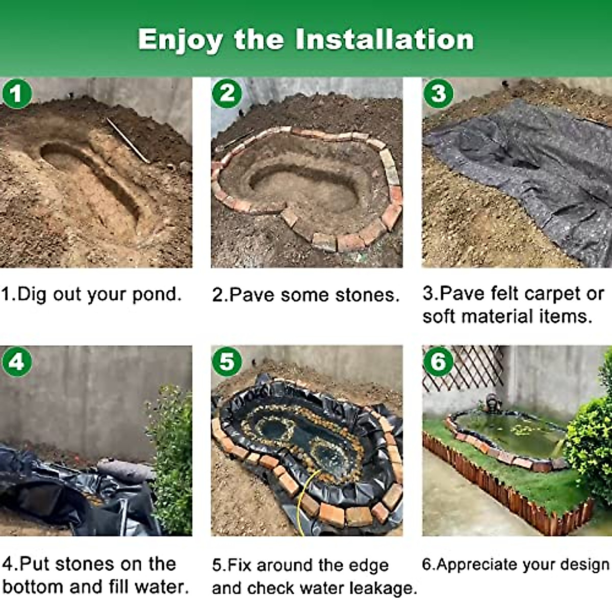 UYGALAXY 7X10 Feet Pond Liner Pond Skins - 20 Mil LDPE - Black Small Outdoor Pond Liner for Fish koi Ponds Streams,Fountains,Garden Backyard Waterfall