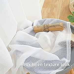 BGment White Sheer Curtains 63 Inch Length 2 Panels for Living Room Bedroom, Linen Semi Sheer Light Filtering Window Curtains with Grommet, 2 Panels, Each 52 x 63 Inch, White