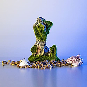 NW Wholesaler 6.75 Inch Fish Tank Mossy Rock Fish Tank Decoration - Fish Hideaway for Saltwater and Freshwater Aquarium Decor