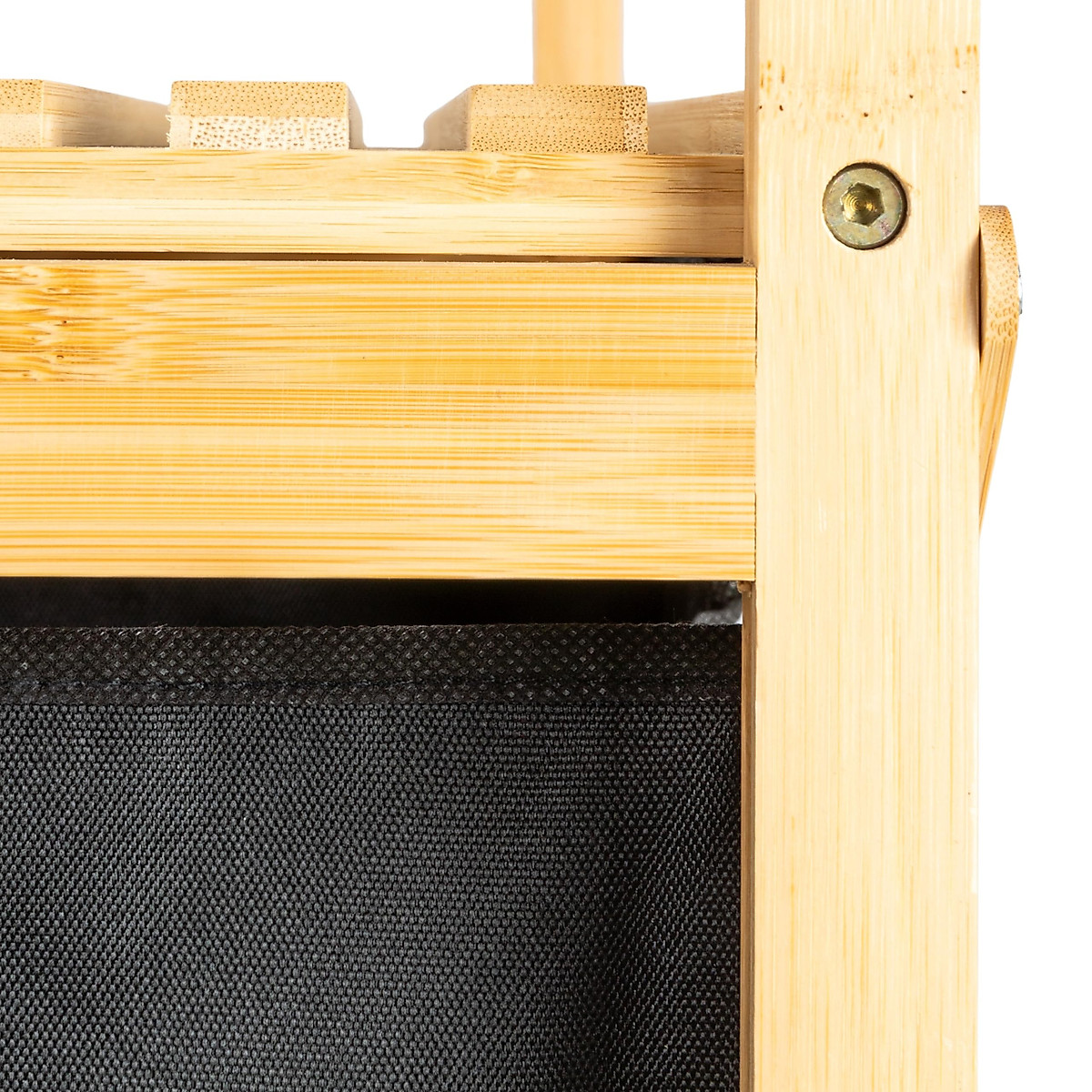 Household Essentials Bamboo Pull Out Double Hamper with Shelf, Natural and Black