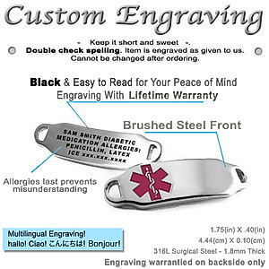 My Identity Doctor Medical Alert Bracelet for Women with Engraving - Steel & Glass - Purple - Wrist Size 5.5 Inch