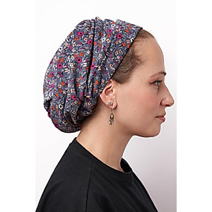 Ermandina Floral Head Covering for Women Tichel Slouchy Beanie Beret Snood Headcovering (Blue)