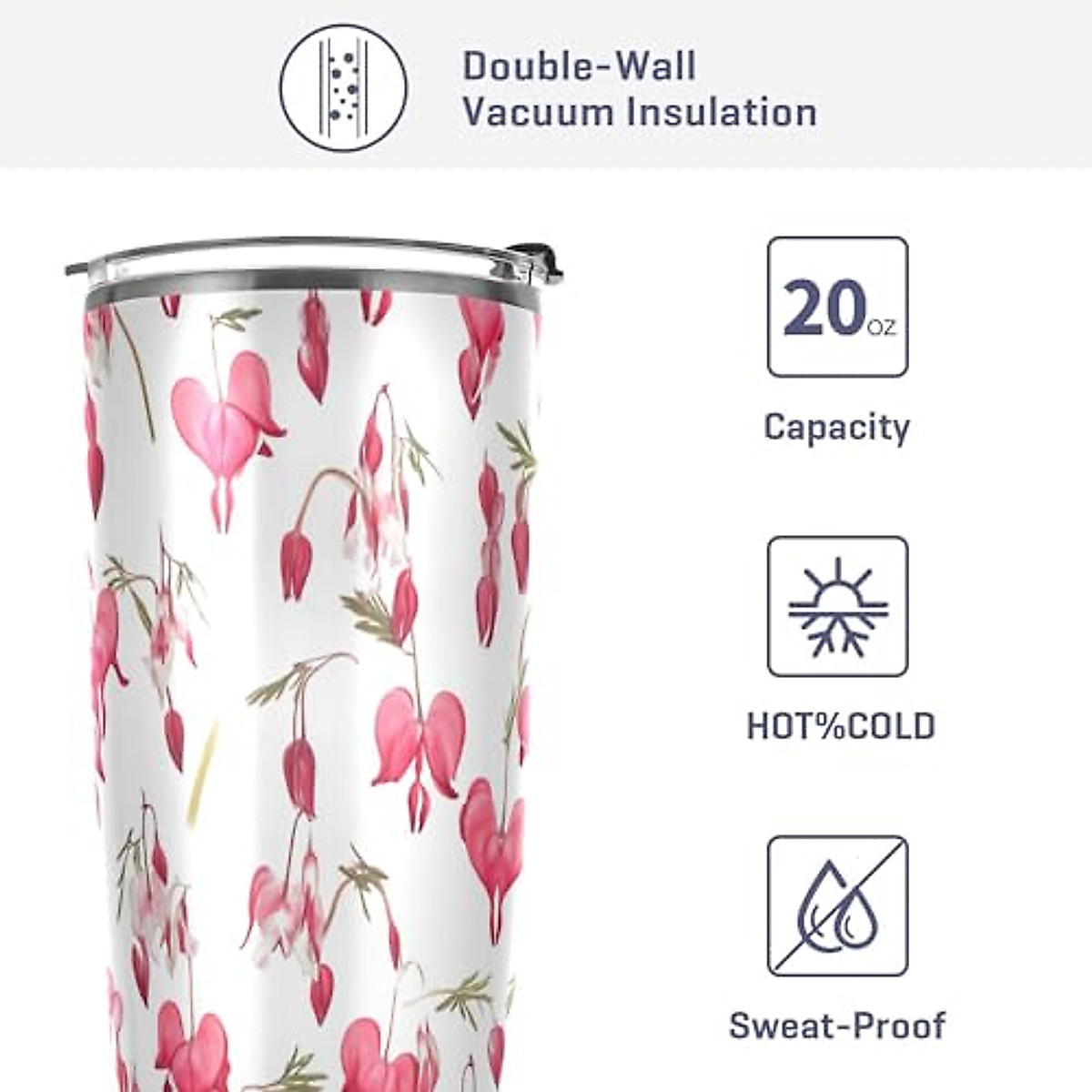 HXshaoye art Bleeding Heart hot peach Stainless Steel insulated water bottle with Straw Leak Resistant Flip hot coffee travel mug for gym tumbler with straw vaso para cafe 20oz