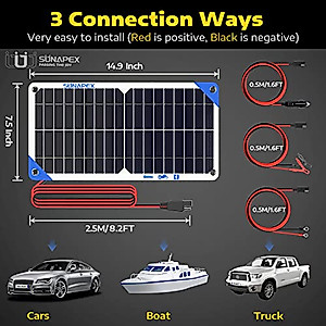 SUNAPEX 10W 12V Solar Panel Car Battery Charger 12 Volt Waterproof Solar Powered Battery Charger & Maintainer 12v Solar Trickle Charger for Car Boat RV Marine Trailer Battery