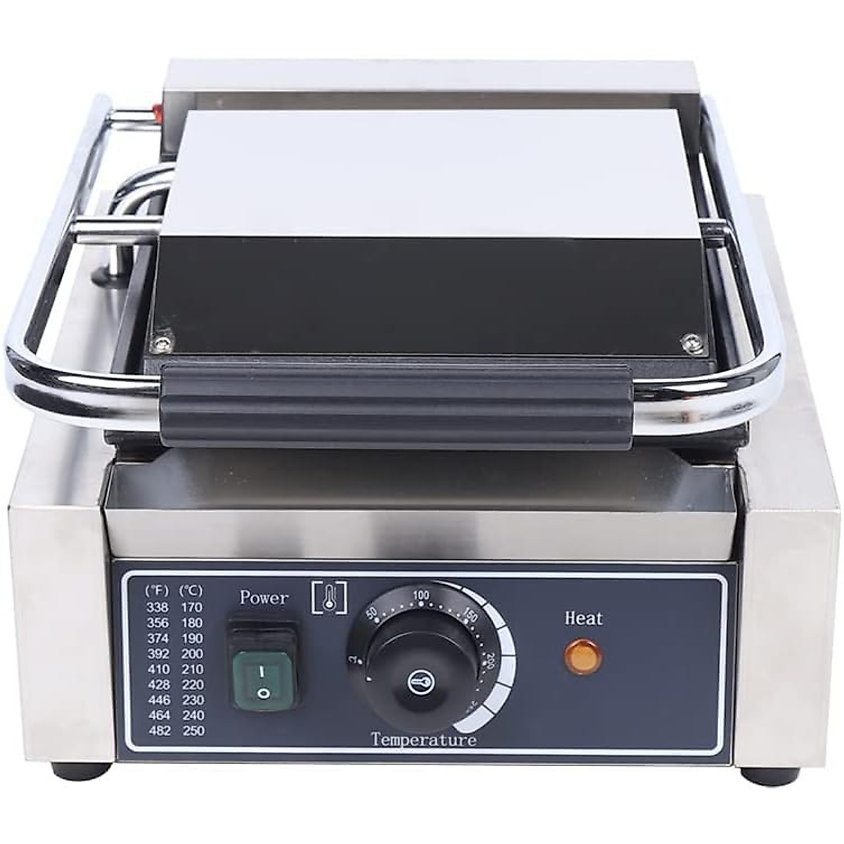 Commercial Electric Griddle 110V Sandwich Single Panini Press Grill Maker Toaster, Smooth Flat Surface Sandwich Maker with Cleaning Sponges,Portable Hamburg Maker for Restaurant Cafe,1800W