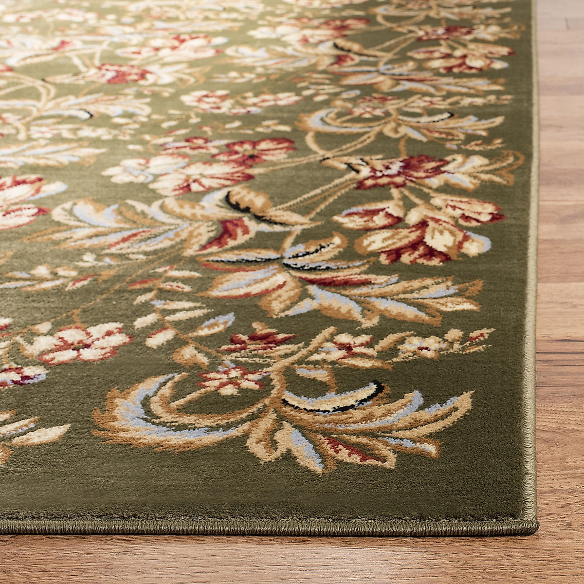 SAFAVIEH Lyndhurst Collection Runner Rug - 2'3" x 6', Sage, Traditional Floral Design, Non-Shedding & Easy Care, Ideal for High Traffic Areas in Living Room, Bedroom (LNH326B)
