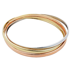 14k Tricolor Gold Interlocking Women's Bangle Bracelet, 7.5"