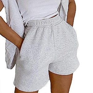 Yuemengxuan Women Girl Casual Sports Summer Shorts Elastic Waist Athletic SweatShorts Tracksuit Workout Bottoms Y2k Shorts with Pockets (Solid Grey, Large)