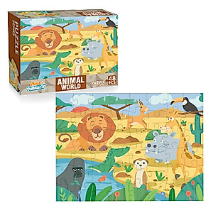Jumbo Floor Puzzles for Kids Ages 3-5 4-8, Preschool Learning Toys Farm Animals Puzzles for Toddlers&Kids, 48 Pieces Blue Card Material (Animal World)