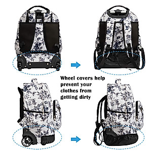 SKYMOVE 18 inches Wheeled Rolling Backpack Multi-Compartment Elementary Books Laptop Roller Bag Short Trip Carry-on for Women and Girls, Wash Painting