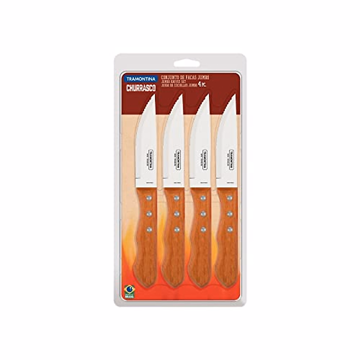 Tramontina 5” Jumbo Steak Knives Set of 4, Sharp Knife with Wooden Handle, ‎Camping, Kitchen, Rustic, 22399079
