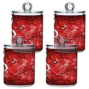 ALAZA 4pcs Red White Music Note Qtip Holder Dispenser 14 oz Bathroom Storage Clear Apothecary Jars Containers Cotton Ball,Cotton Rounds,Floss Picks, Hair Clips, Food