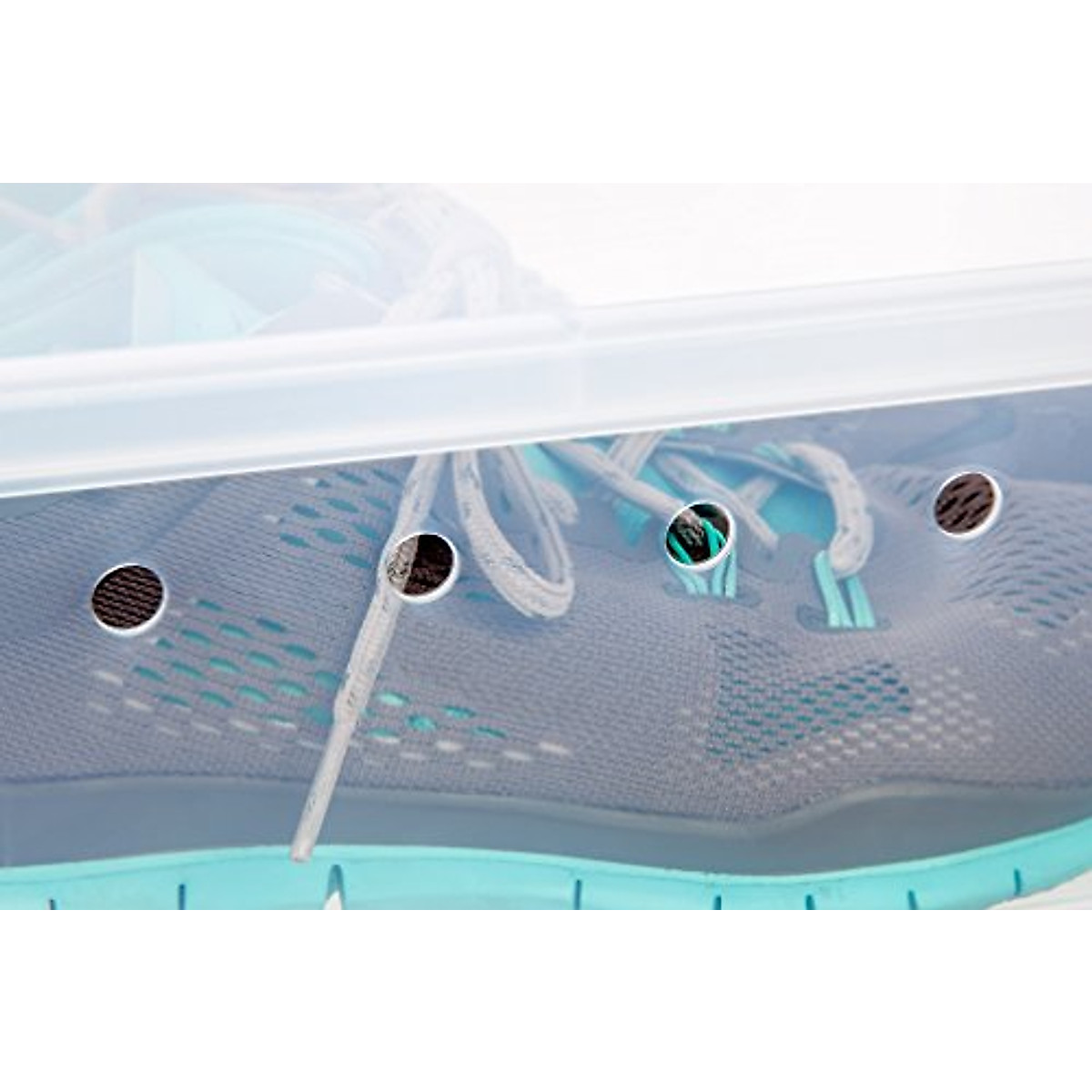 IRIS USA, Inc. Tall Stackable Shoe Storage Box with Flip Up Door and Air Vents, 4-Pack, Sturdy Shoe Organizer Container with Removable Dividers for Closet Under Bed and Entryway Storage, Clear