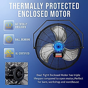 Tornado - 20 Inch High Velocity Industrial Wall Fan - 4750 CFM - 3 Speed - 6 FT Cord - Industrial, Commercial, Residential Use - UL Safety Listed