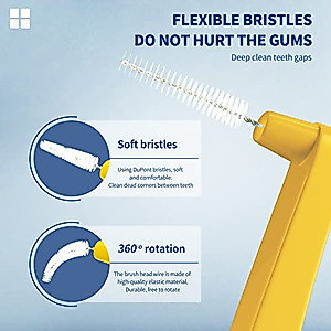 Kingubznis 80 Count Interdental Brush Cleaner Dental Brushes Toothpick Tooth Flossing Head Oral Dental Hygiene Brush Interdental Angle Brushes with Portable (Yellow, Micro Tight Teeth)