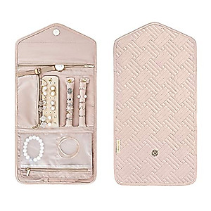 BAGSMART Travel Jewelry Organizer Roll Foldable Jewelry Case for Journey-Rings, Necklaces, Bracelets, Earrings, Soft Pink