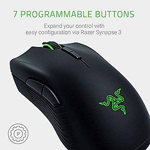 Razer Mamba Wireless, Wired/Wireless Gaming Mouse with True 16,000 DPI 5 Generation Optical Sensor, 50 Hour Battery Life, Powered by Razer Chroma