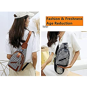 DAISHA Houndstooth canvas Casual Sling Backpack Multi-pocket,Travel Hiking Chest Bag Crossbody Daypack for Men & Women., Black, ytt3717