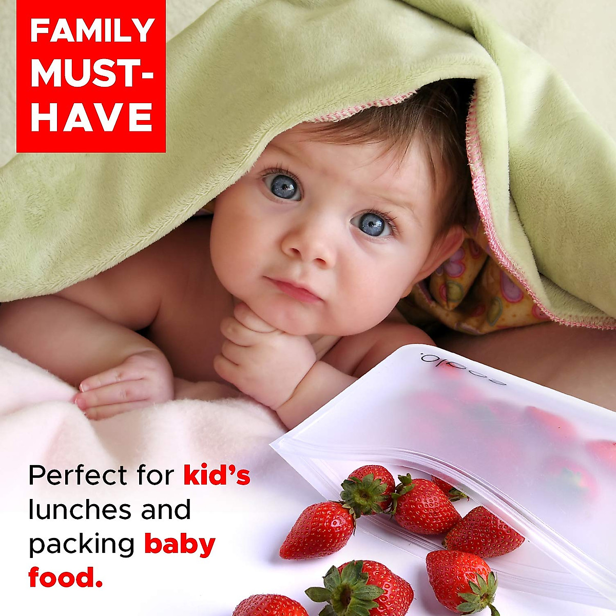 eoglo Reusable Food Storage Bags, BPA FREE, Dishwasher Safe 8 Pack XLarge Gallon Size Freezer Bags