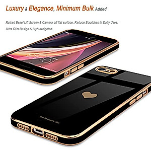 Teageo for iPhone SE 2022, SE 2020, iPhone 7 Case, iPhone 8 Case Phone Case for Women Girl Cute Love-Heart Luxury Bling Plating Soft Back Cover Camera Protection Bumper Silicone Shockproof Case, Black