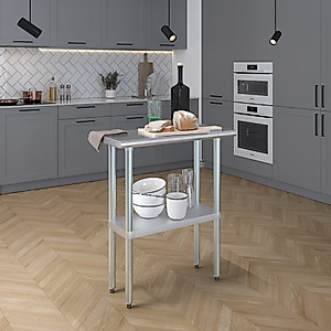 14" x 30" AmGood Stainless Steel Work Table | Metal Kitchen Food Prep Table | NSF | Commercial & Residential Kitchen Laundry Garage Utility Bench