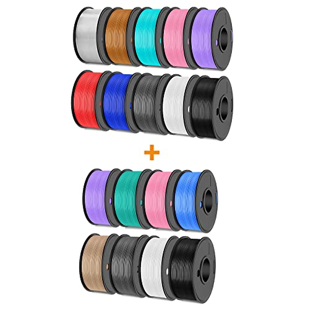 2500g 3D Printer Filament Bundle Multicolor, SUNLU PETG Filament&SUNLU PLA+ Filament, 10 Pack+8 Pack