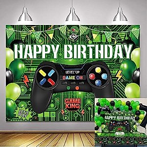 Video Game Theme Party Backdrop Video Game Happy Birthday Backdrop for Game Fans Boys Room Wall Decoration Game Party Photograph Background 7x5ft